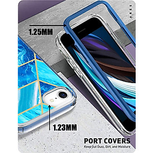 Jeylly iPhone SE 2022 Case, iPhone SE 2020 Case, iPhone 8/7 Case 4.7 inch, 360 Full-Body Front & Back Hybrid Hard PC Soft TPU Rubber Shockproof Marble Women Girly Phone Case Cover, Light Blue