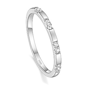 Arvaleff 925 Sterling Silver Rings for Women Wedding Band Cubic Zirconia Engagement Eternity Ring Thin Stackable Comfort Fit Size 11