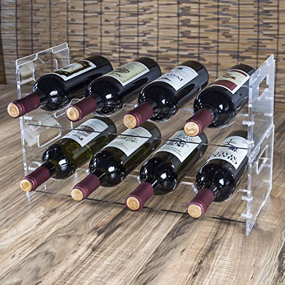 MyGift® Set of 2 Premium Clear Acrylic Stackable Wine Racks with Cutout Handles - Holds 8 Bottles