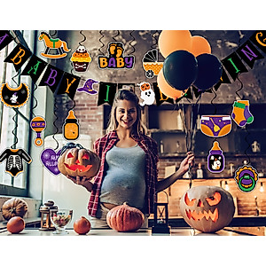 Funnlot A Baby Is Brewing Baby Shower Decorations 47pcs Baby Shower Halloween Decorations with Baby Is Brewing Balloons Banner Halloween Baby Shower Decorations for Halloween Party Supplies Favors