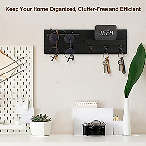 Lucundm Key Holder for Wall, Decorative Entryway Shelf with Hooks Holds Keys, Dog Leash, Sunglasses – Key Hanger with 3 Hooks Organizes, Enhances Home Decor (15” x 4.5” x 2.6”) (Black)