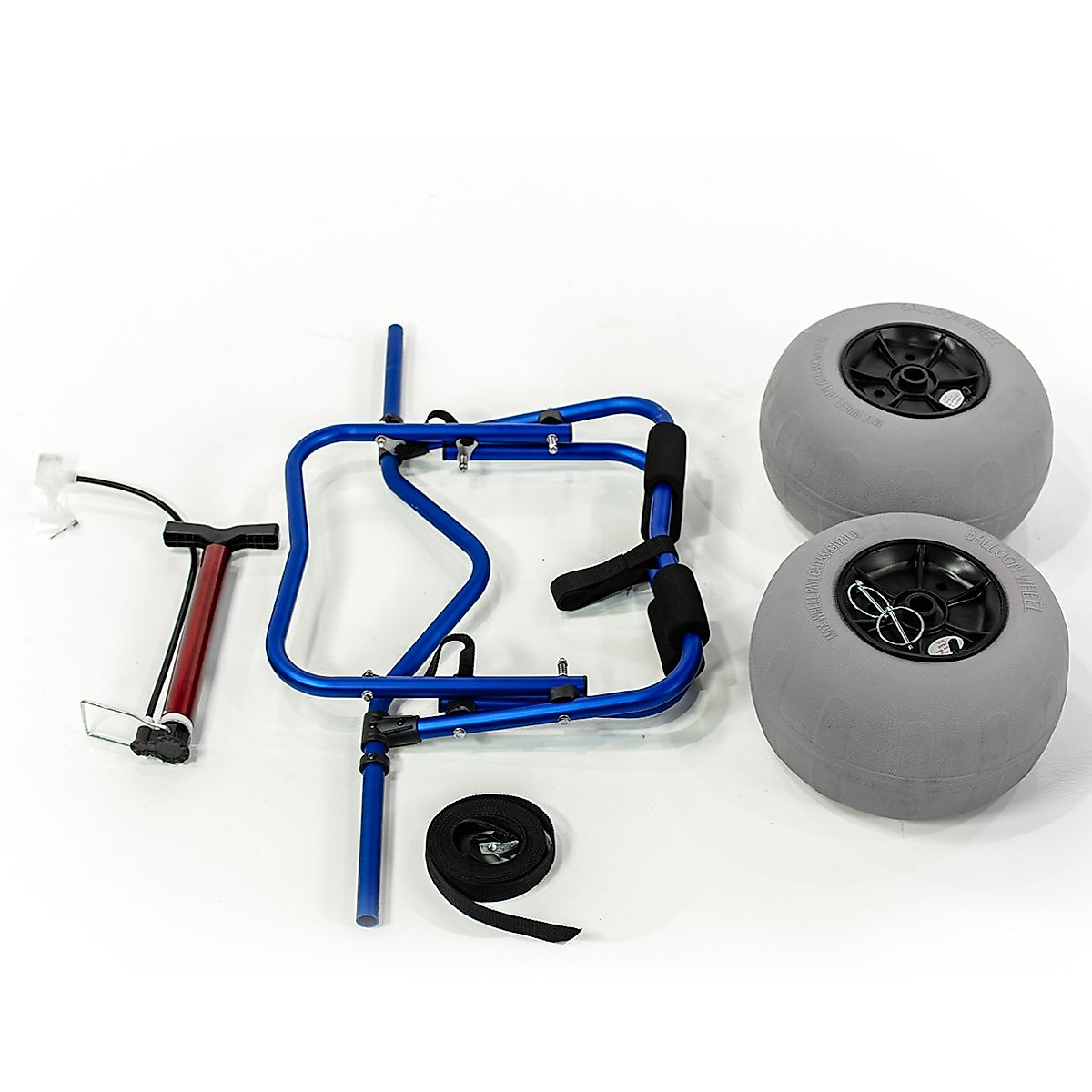 KAYAK CARRIER CART with Large Balloon Tires Heavy Duty Blue + Pump &amp; Strap