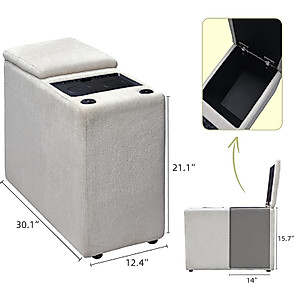 beyond SMART End Table with Audio,Upholstered Console, Modular Console with Cup Holder&Wireless Charging, Power Console Sofa Table, Almond