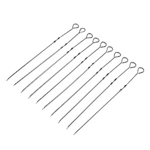 RvSky Garden kit Barbecue Skewer Flat Long Reusable Stainless Steel Kebab Sticks for Meat Vegetable Grilling 10pcs