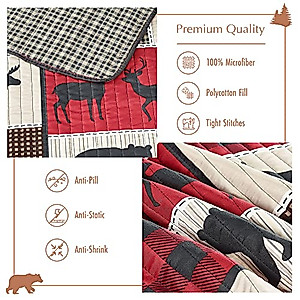 Virah Bella 3 Piece King Cabin Quilt Bedding Set - Lodge Life - Rustic Country Reversible Patchwork Comforter Set with Decorative Pillow Shams