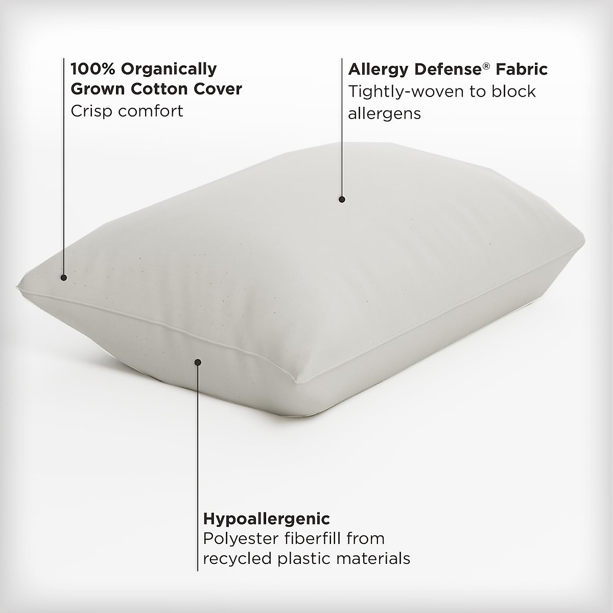 AllerEase Organically Grown Soft Cotton Odor Neutralizing Allergy Defense Bed Pillow- King - 2 Pack