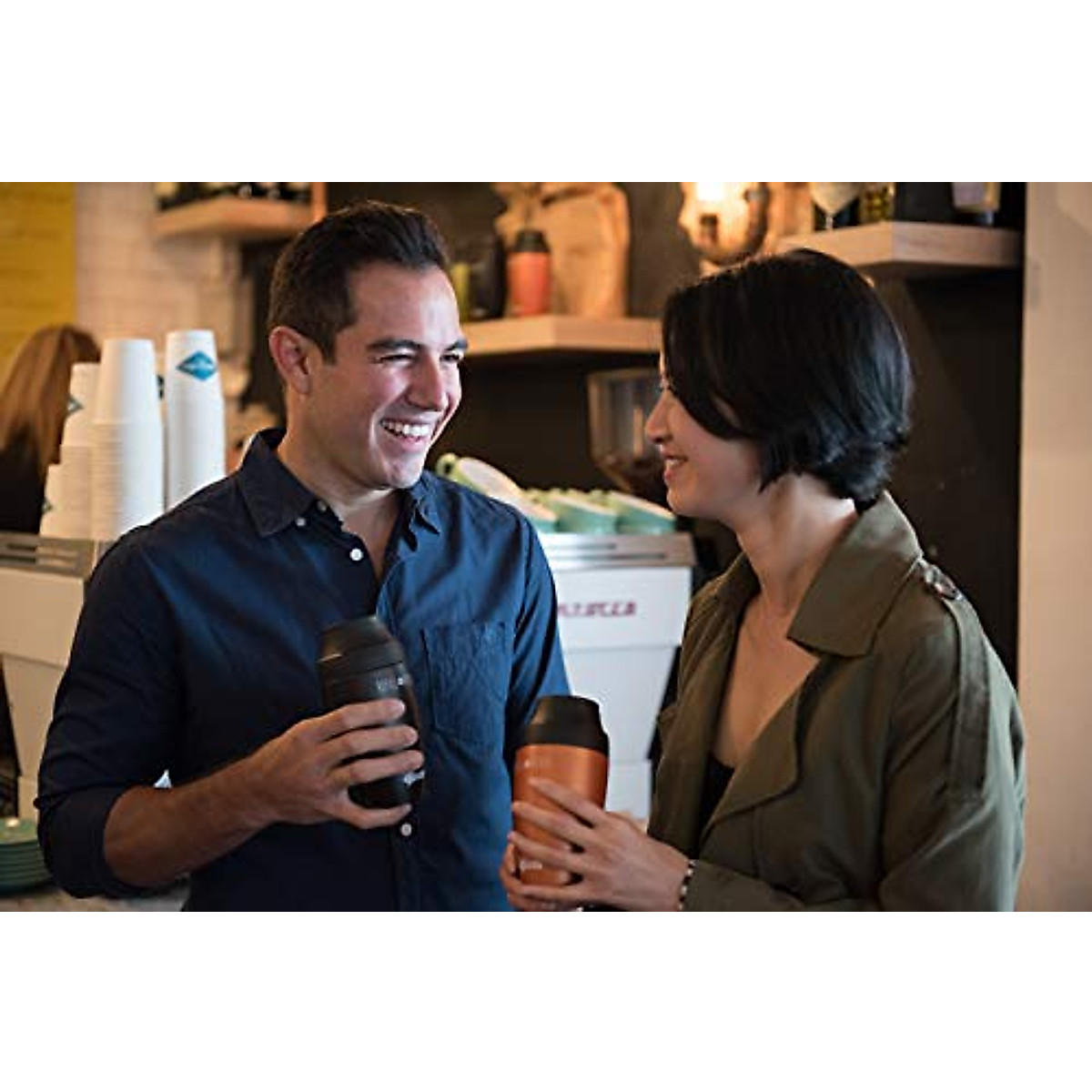 Cheeki Travel Coffee Mug, Insulated Stainless Steel Cup(350 ml/12 oz); Thermal Traveler Coffee Cup w/Pop-Up Lid, BPA-Free Spill-Proof Metal Coffee Tumbler, Reusable Portable Hot and Cold Flask