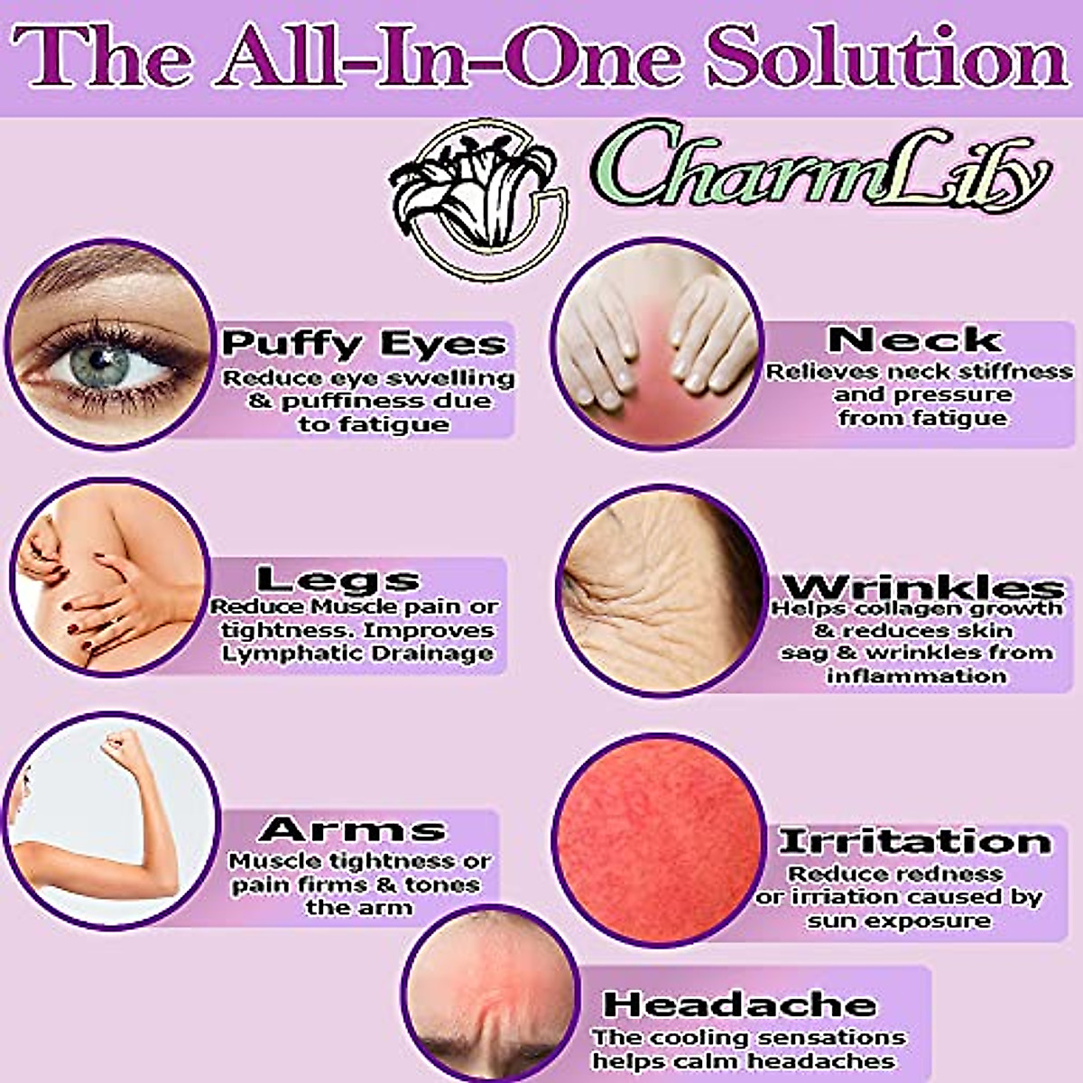 Rose Quartz & Ice Roller + Gua Sha Massager Tool Set for Face & Eyes by Charmlily, Puffiness, Reduce Wrinkle Aging, Migraine, Pain Relief on Neck & Body, Cold Facial Original Natural Stone - 3 in 1