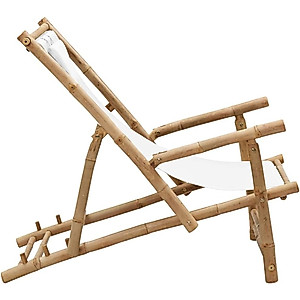vidaXL Cream White Adjustable Deck Chair - Bamboo and Durable Canvas Material - Foldable Design for Easy Storage - Ideal for Garden, Patio, and Terrace