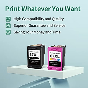 67XL Ink Cartridges Black&Color Combo Pack Remanufactured Replacement for HP 67 Ink HP67 HP67XL for HP 2723 2724 2725 2755 4122 4123 4140 4152 4155 6032 6034 6052 6058 6455 6458 6475