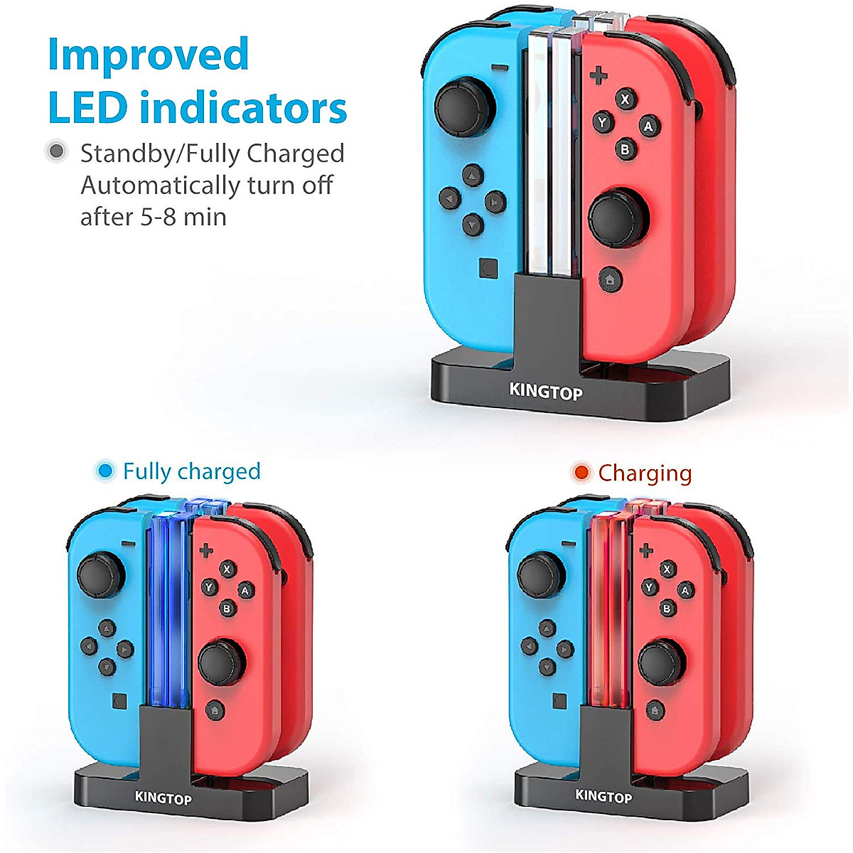 Switch Controller Charger, KINGTOP Switch Joycon Charger Compatible with Nintendo Switch Joy-con, Switch Charger with Individual LED Indicator and USB C Charging Cable