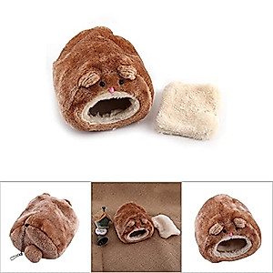 TOPINCN Hamster Bed, Winter Warm Cushion Fleece Hanging Cage Cute Hamster House Pet Nest Cute Cartoon Soft Warm House Hamster Mouse Small Animal Cave Home Hammock (Dark Brown)