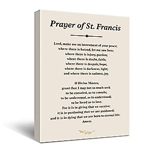 Inspirational Prayer of St. Francis Quote Saint Francis Peace Prayer Poster Canvas Wall Art Painting Ready to Hang for Home/Bedroom/Living Room Decor - Prayer Print Christian Wall Decor Canvas Gifts - Easel & Hanging Hook 11.5x15 Inch