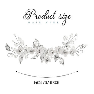 GORAIS Flower Bride Wedding Hair Vine Silver Pearl Bridal Headpiece Floral Leaf Hair Piece Hair Accessories for Women and Girls