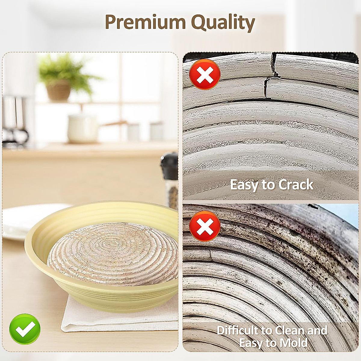 TMYIOYC Silicone Sourdough Bread Baking Supplies, 10 inch Oval & 9 inch Round Sour Dough Starter Kit, Foldable Banneton Bread Proofing Basket, Set of 2 Proofing Bowls for Sourdough Bread Baskets