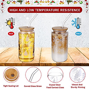 Mkhaslri 4Pcs Christmas Glass Cups with Lids and Straws,16oz Iced Coffee Cups with Lids Christmas Beer Drinking Glasses,Clear Cups Xmas Coffee Bar Accessories Gifts Home Decorations