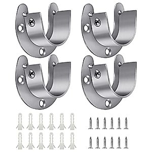 4 Packs Stainless Steel Wardrobe Bracket U-Shaped Rod Socket Flange 1-1/4" Diameter Heavy Duty Closet Rod Brackets End Supports for Closet Rod with Screws (Silver)