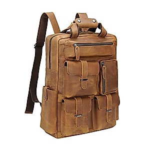Full Grain Cowhide Leather Multi Pockets 16 Inch Laptop Backpack Travel Bag with YKK Zippers