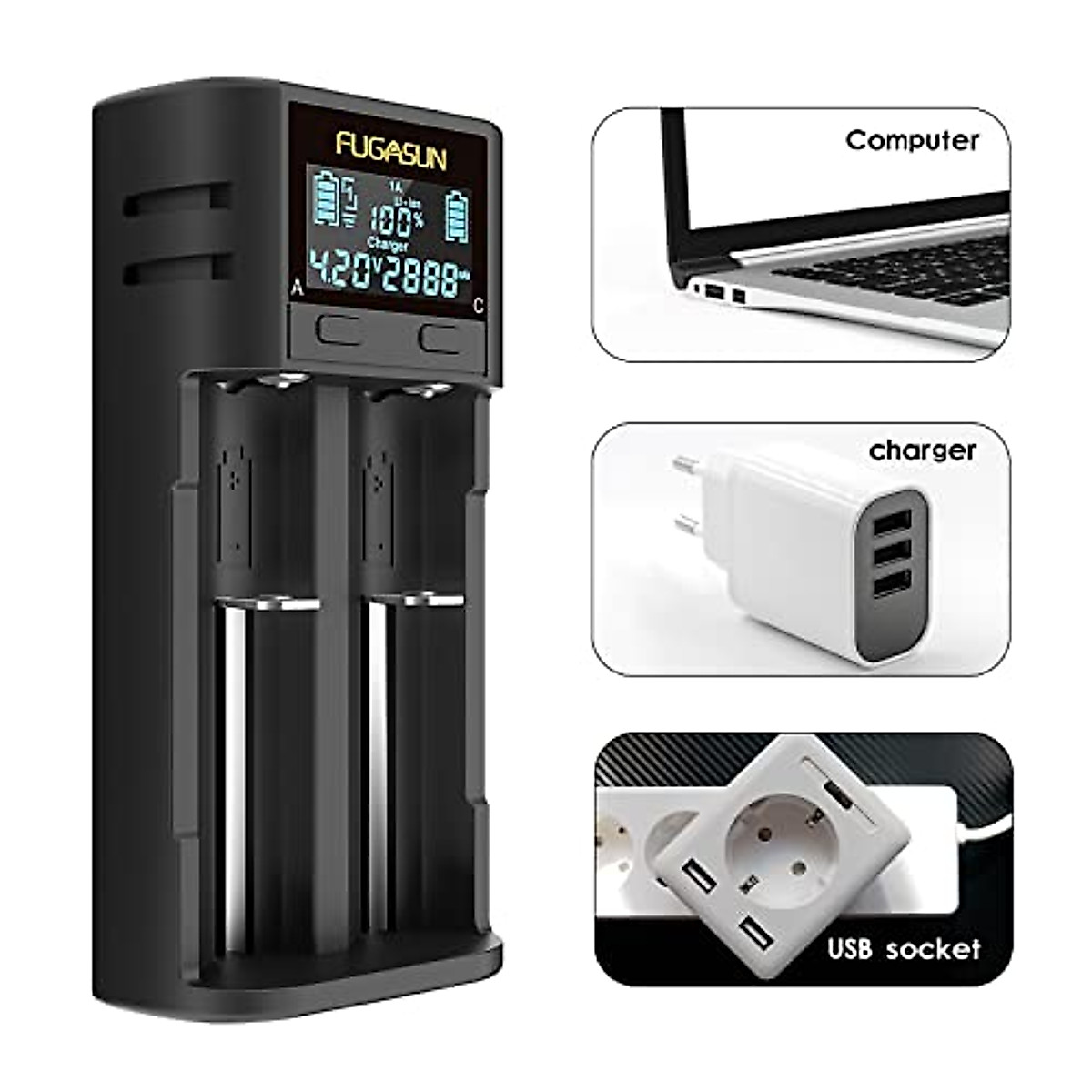 21750 21700 Battery Charger,LCD Intelligent 18650 Battery Charger 21750 21700 Charger for 20700 22700 26650 26700 16340 (RCR123) 17500 17650 17670 18500 Rechargeable Battery with PCB Protection Board