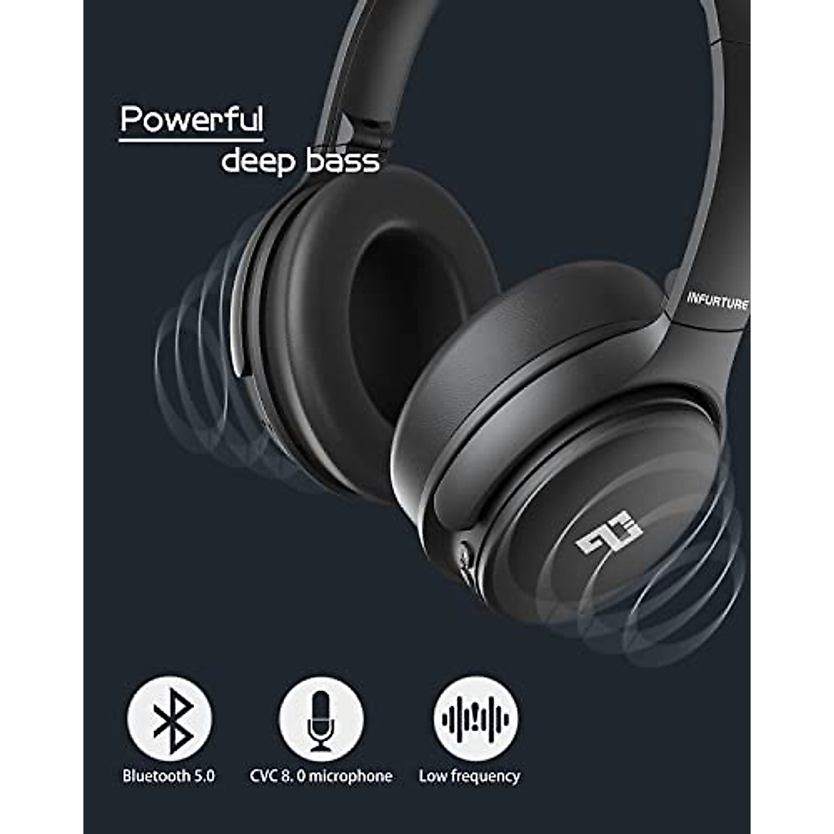 INFURTURE Active Noise Cancelling Headphones with Microphone, Wireless Over Ear Bluetooth Headphones-Black and Pink