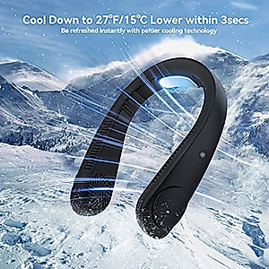 Portable Air Conditioner Neck Fan, Personal Neck Fan Cooler, Hands Free Bladeless, USB Rechargeable Battery Operated, Wearable Air Conditioner Hanging Fan, Leafless 3 Cooling Levels 3 Speeds (Black)
