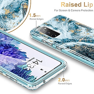 Esdot Compatible with Samsung Galaxy S20 FE Case with Built-in Screen Protector,with Fashionable Designs for Women Girls,Protective Phone Case for Galaxy S20 FE 6.5" Opal Marble Teal