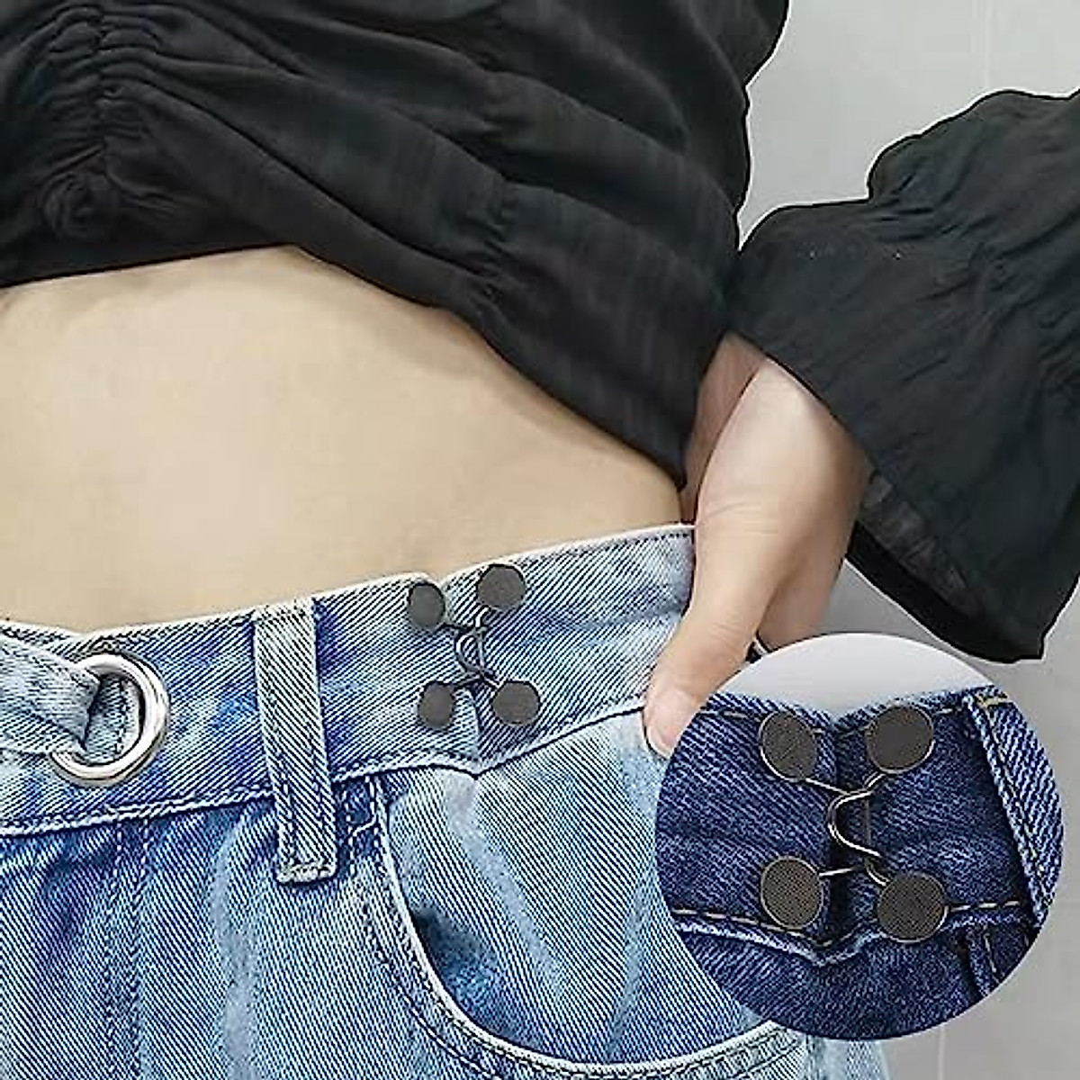 Adjustable Jeans Button Pin，No Need to Sew Jeans Button Needles，Waist Jeans Button Tightener for Women Man. (Gun)