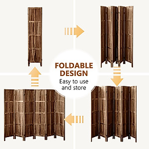 BMWEI 4 Panel Room Divider, 5.6 FT Folding Privacy Screen Room Divider, Partition Divider for Room Separation, Wooden Room Screen Divider Freestanding, for Home Office, Bedroom (Brown)