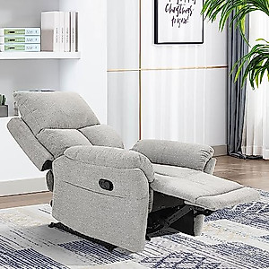 ANJ Overstuffed Recliner Chair - Manual Reclining Chairs for Adults Comfy Seat and Breathable Fabric Manual Single Sofa for Living Room (No Swivel/Rocker/Glider, Light Grey)