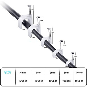 AGPTEK 500pcs Cable Clips with Steel Nails 4mm 5mm 6mm 8mm 10mm Cable Management for RG6, RG59, CAT6, RJ45 Cable Coax Cable, Ethernet Cable, TV Wire Cable, Telephone Cable, Led Starlight, Print Cable