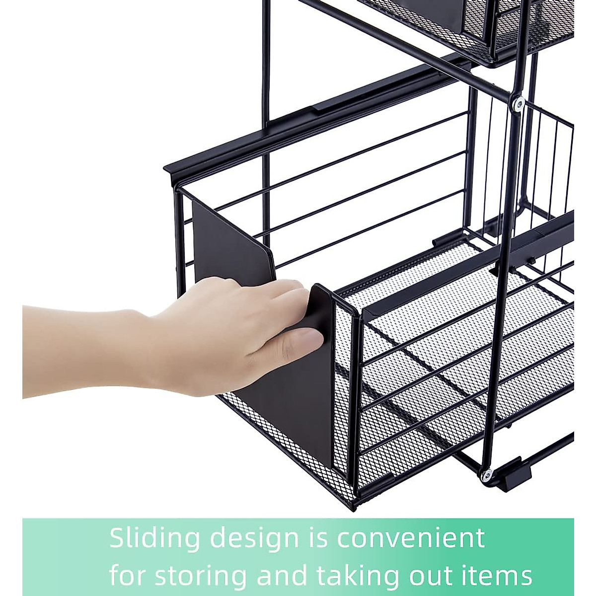 TidyEasy Under Sink Organizer 2-Tier,L-Shaped Cabinet Storage shelf with Sliding Drawer,Pull Out Home Organizers for Kitchen Bathroom (Large, Black)