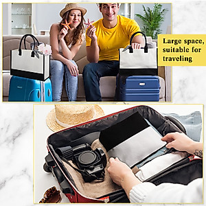 8 Pieces Burlap Tote Bags and Makeup Bag Set White and Black Canvas Tote Bag Jute Beach Tote Bags Large Burlap Tote Bags with Handles for Women Shopping Bridesmaid Wedding DIY Gift Bags