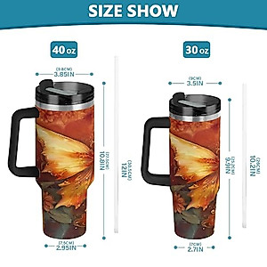 Flradish 30oz Tumbler with Handle, Dragonfly Totem Stainless Steel Tumbler with Lid and Straws Double Wall Vacuum Insulated Leakproof Coffee Travel Mug