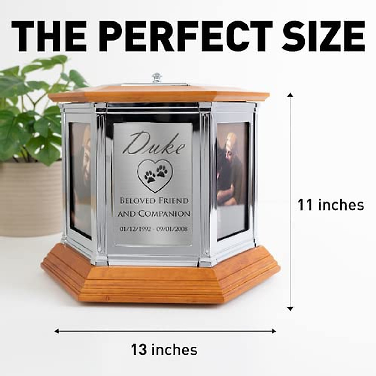 Perfect Memorials Custom Engraved Large Rotating Memories Cremation Urn (320 Cu/in) - Urn for Human Ashes/6 Photos/Spins 360 Degrees/Custom Plaque