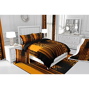 Feelyou Orange Black Reversible Bedding Set Queen Size Abstract Leopard Comforter Cover Set for Kids Adults Ombre Stripes Duvet Cover Modern Art Bedspread Cover Room Decor 3Pcs with 2 Pillow Case