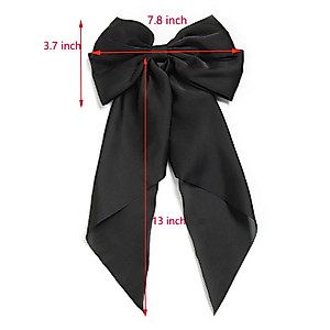 SUSULU Hair Bows for Women Oversized Black White Hair Bow Clips Big Hair Bow Long Tail Large Satin Silky Hair Ribbon Bow Clip Ponytail Hair Accessories for Adult Teens,Pack of 2