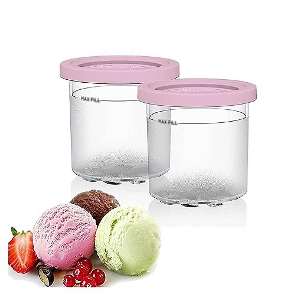 EVANEM 2/4/6PCS Creami Deluxe Pints, for Ninja Pints,16 OZ Icecream Container Bpa-Free,Dishwasher Safe Compatible with NC299AMZ,NC300s Series Ice Cream Makers,Pink-4PCS