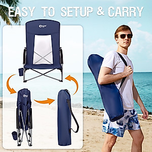 PORTAL Beach Chairs for Adults 2 Pack High Back Low Folding Camping Chair Portable Lightweight with Cup Holder for Travel, Concert, Lawn, Festival, Support 350lbs