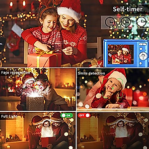 Digital Camera, FHD 48.0 MP Vlogging Camera Mini Camera Kids Camera Video Camera Pocket Camera with 32GB TF Card Autofocus 16X Digital Zoom, Compact Portable Camera for Kids Students Teenager-Blue