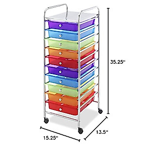 Whitmor 10 Drawer - Rolling Craft Organizer Cart - Chrome 15.25x13.50x35.25