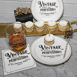 Kitschy Collective 30 Count, Vintage - Aged to Perfection 7-inch Paper Party Dessert Plates for Birthday or Anniversary Parties