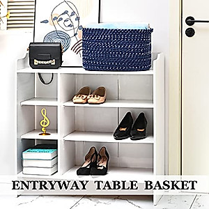 HOMHOLDON Cotton Rope Storage Baskets for Organizing, 15"x10"x9" Set of 1 Woven Basket for Storage, Shelf Basket Cube Storage Bins for Bathroom,Bedroom,Living Room,Laundry,Nursery Room,Clothes,Towels,Toys,Blanket(Spotted Blue)