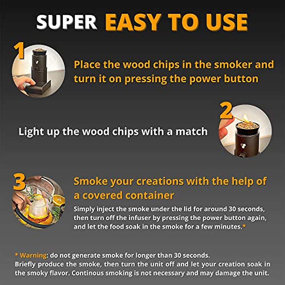 Cocktail Drink and Food Smoker - Restaurant Grade Handheld Smoking Gun - Portable Smoke Infuser for Cocktails and Cooking - Wood Chips Included