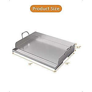RIEDHOFF 17" x 13" Griddle, [430 Stainless Steel] Flat Top Rectangular Plate with 2 Barbecue Spatula for Charcoal/Gas Grills, Parties, Camping