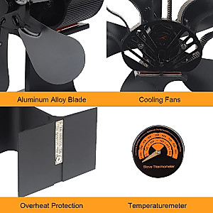 Melelly Fireplace Fan, Heat Powered Wood Stove Fan with 5-Blade for Wood/Log Burner/Fireplace Efficient Heat Distribution Fan