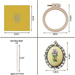 ZOCONE 4 Packs Embroidery Necklace Kit, Embroidery Pendant Kit Mini Cross Stitch Kit with Hoop, Necklace, Pendant, Stamped Pattern Cloth, Instructions, etc, Embroidery Kit for Adults