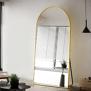 VooBang Oversized Full Length Mirror, 71" x 30" Arch Floor Mirror with Stand, Aluminum Alloy Frame Full Body Mirror for Bedroom Bathroom Living Room Decor, Gold