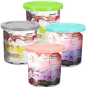 Advantez Replacement For Ninja Creami Deluxe Pints and Lids-4 Pack, 24oz Reusable Ice Cream Containers Dishwasher Safe, Compatible With NC501 NC500 Series 11-In-1 Ninja Ice Cream Maker