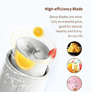 NDMUS 3 in 1 Portable Blender 12oz Juicer Machine with USB Type-C Rechargeable Multifunctional Juice Cup for Shakes and Smoothies, White, 90x170x230mm (MN550A)