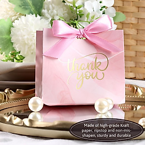 Shindel 16PCS Small Thank You Gift Bags, Mini Party FavoR Bags Pink Candy Bags Treat Boxes Paper Gift Bags with Bow Ribbon for Wedding Bridal Baby Shower Birthday Party